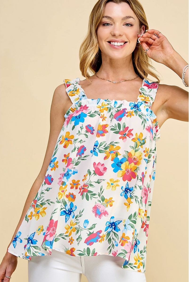 Floral Ruffle Strap Tank Top – Whimsies